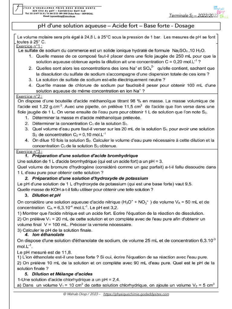 PH - Acide Fort Base Forte RDK - Wahabdiop | PDF