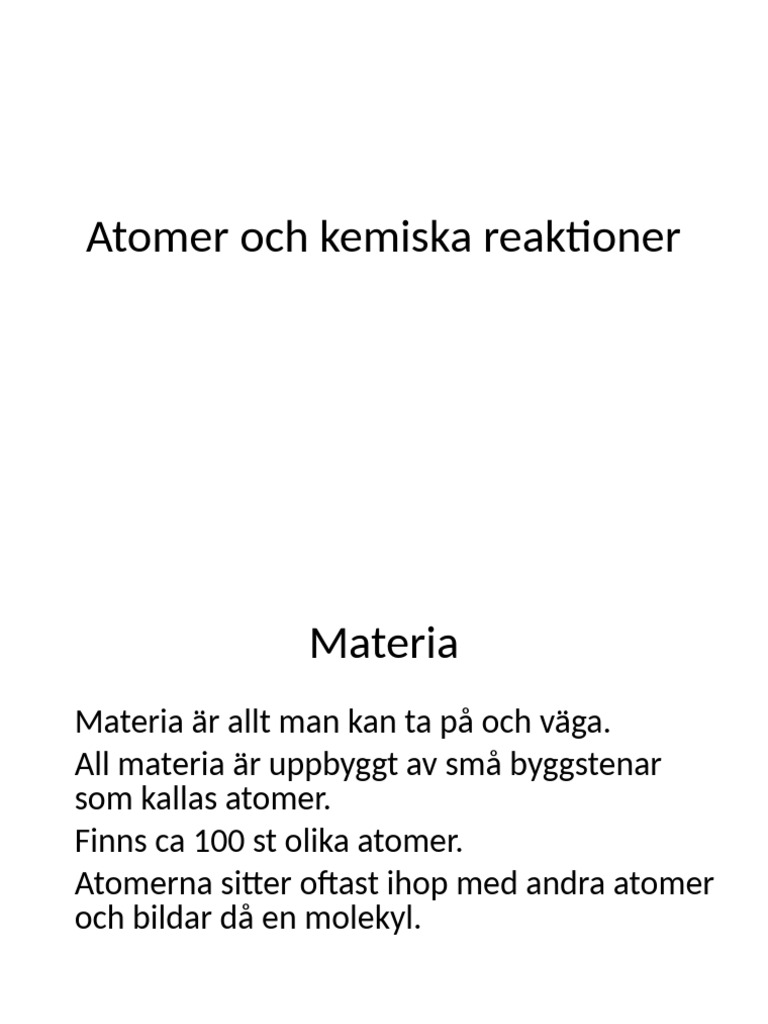 Atomer Och Kemiska Reaktioner | PDF