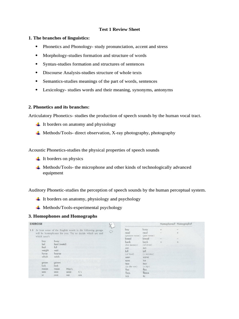 Test 1 Review Sheet | PDF