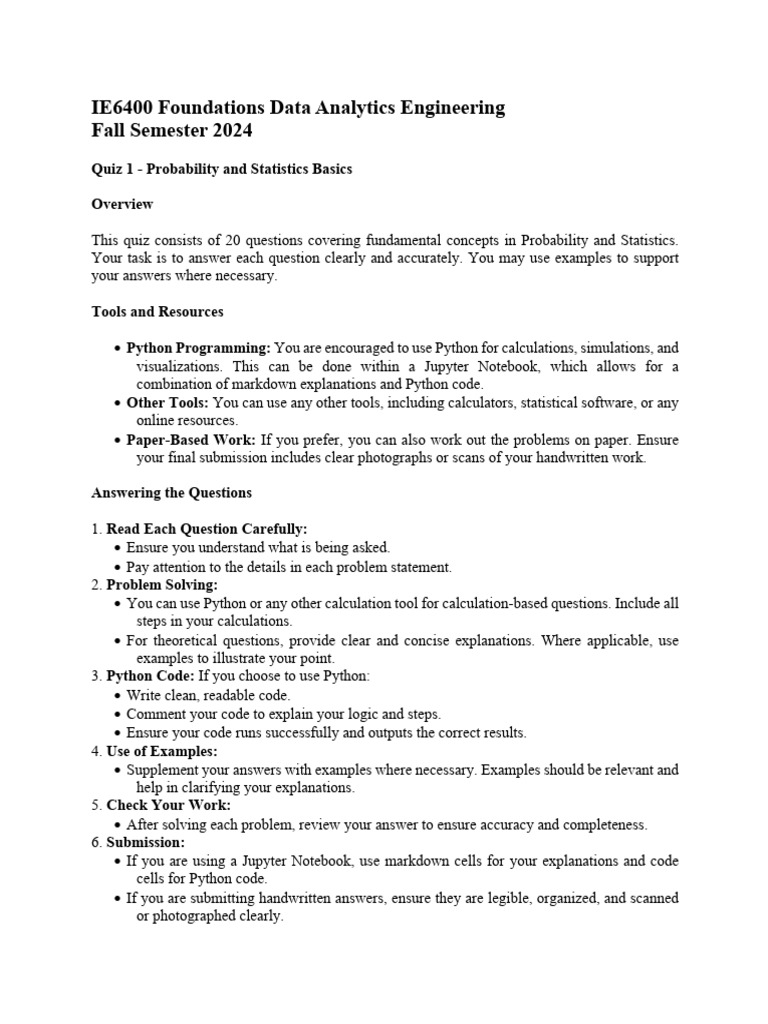 IE6400 Quiz1 Fall2024 | PDF