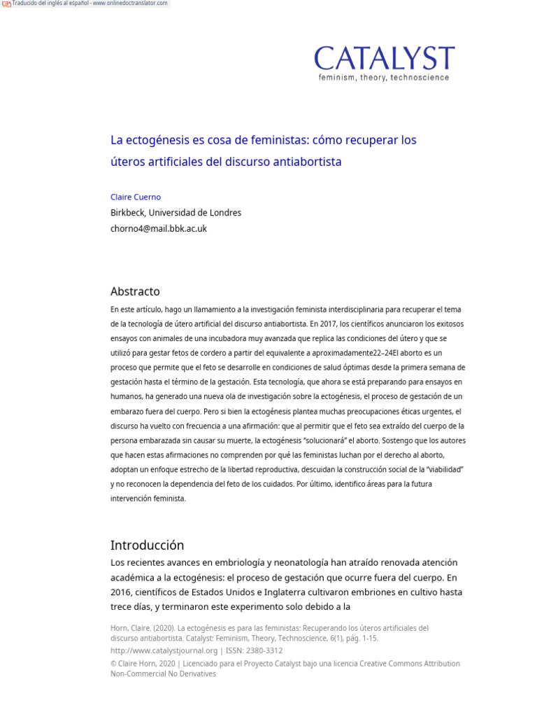 Claire Horn. Ectogenesis Is For Feminists. Reclaiming Artificial Wombs ...