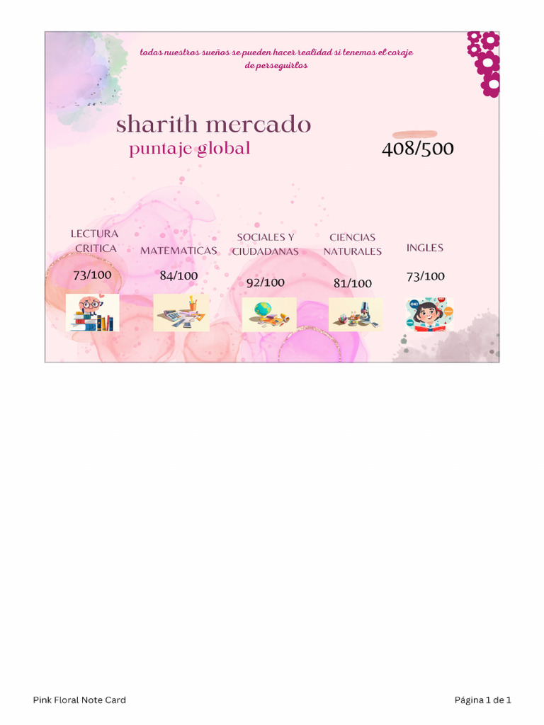 Pink Floral Note Card | PDF