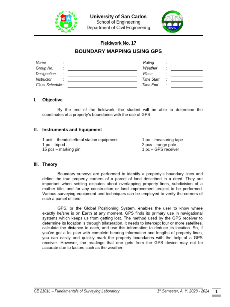 FW 17 - Boundary Mapping Using GPS | PDF