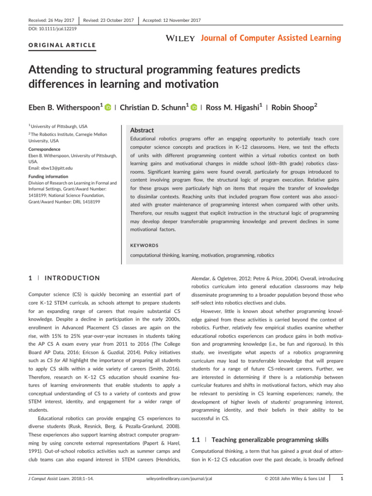 Attending To Structural Programming Features Predicts Differences in Learning and Motivation | PDF