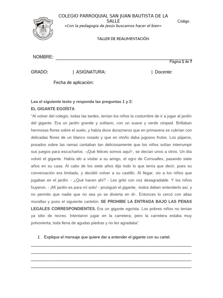 Taller de Repaso Grados Sextos | PDF