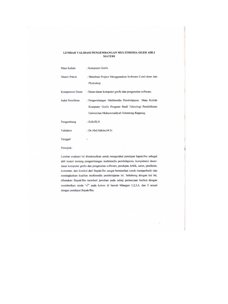 Contoh Lembar Validasi | PDF