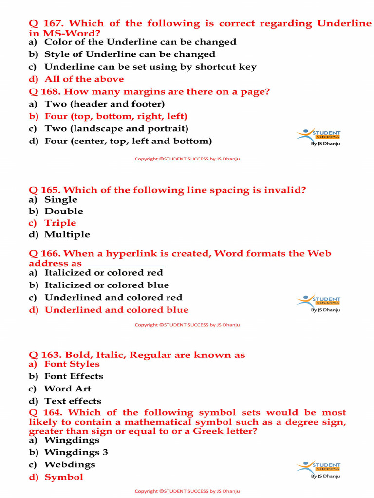 MS Word Questions | PDF