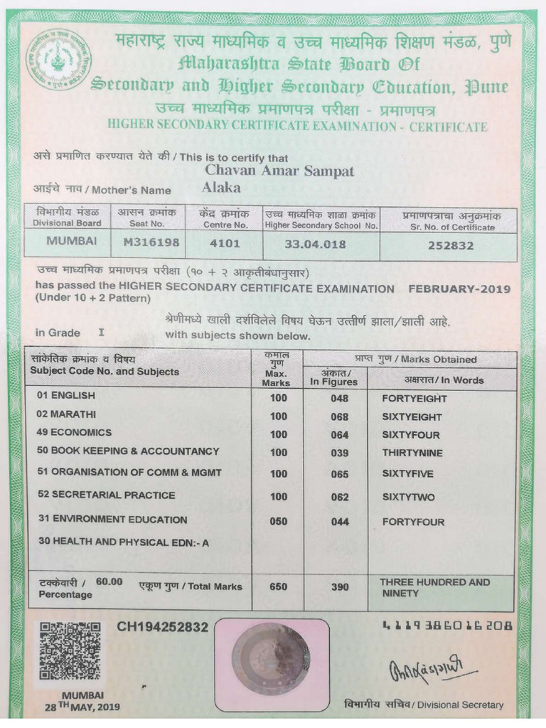 12th Certificate New | PDF