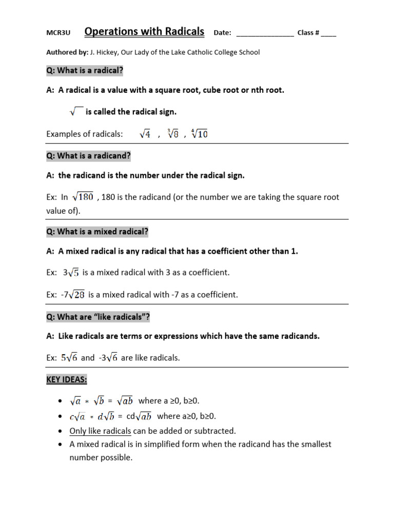 Operations With Radicals | PDF