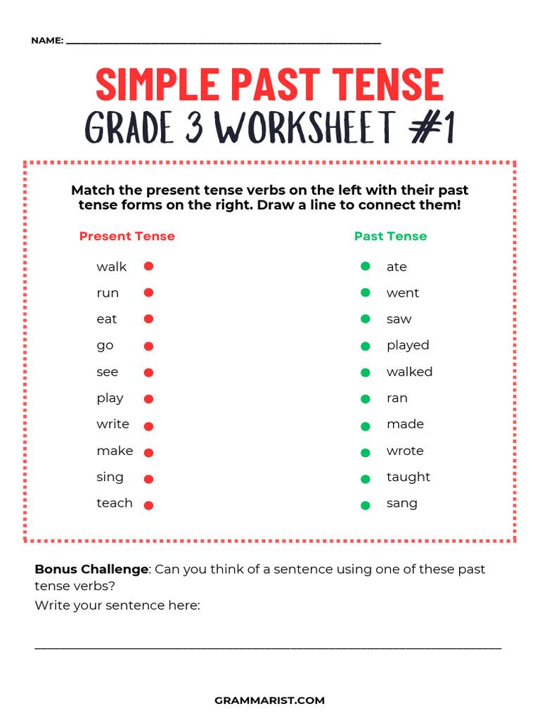 Simple Past Tense Grade 3 Worksheet | PDF