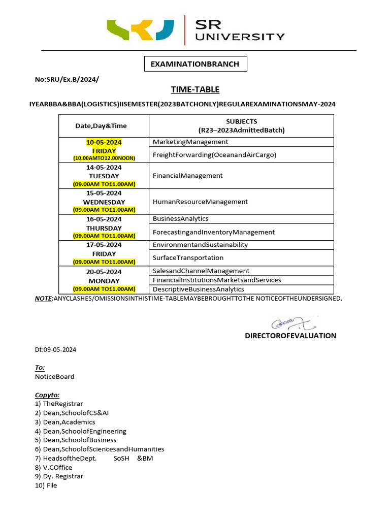 Ug & PG End Examinations Revised Time Tables May-2024 | PDF