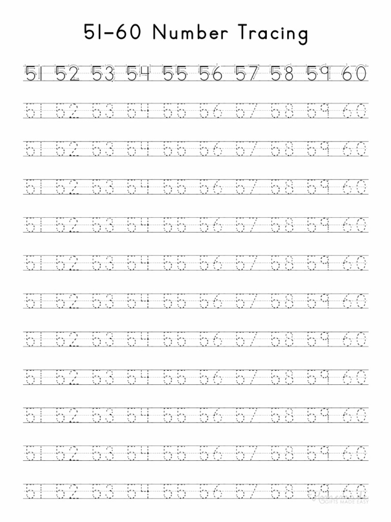 Number Tracing Worksheets 51 60 | PDF