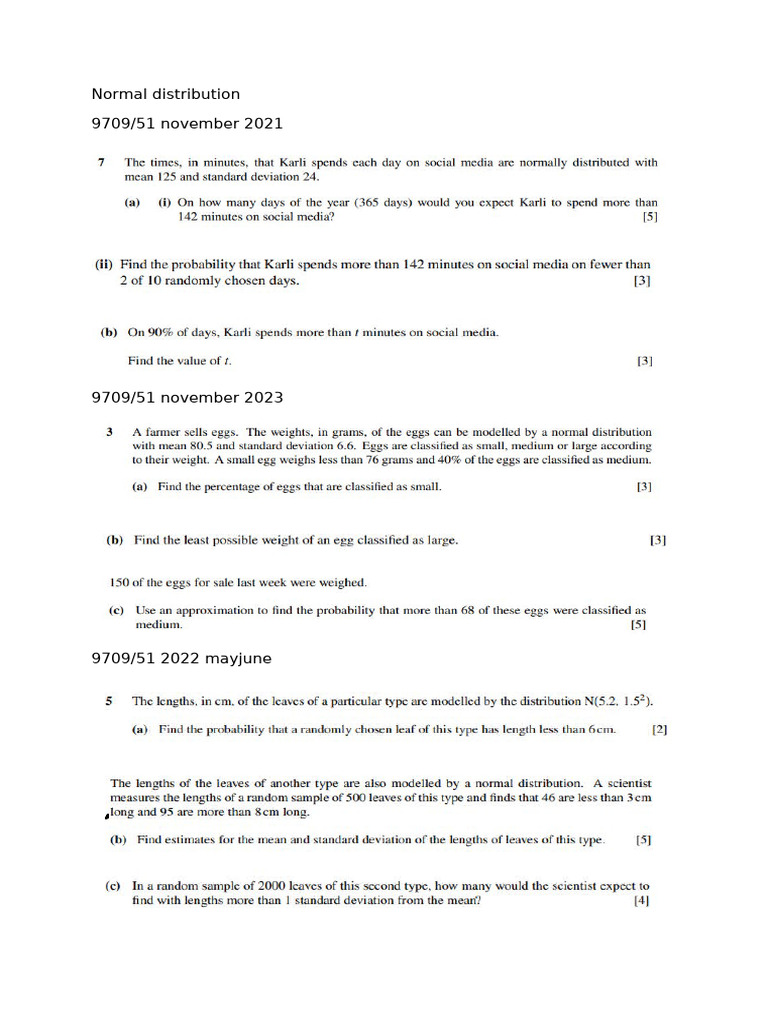 Normal distribution WORKSHEET PP | PDF