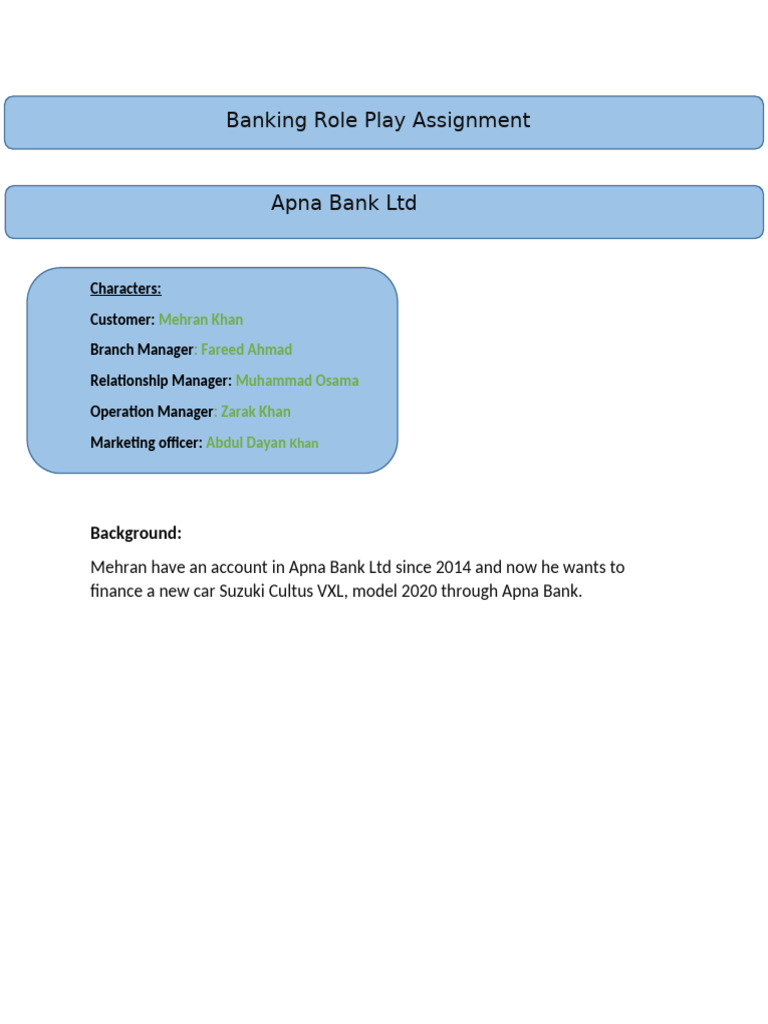 Car Financing Role Play at Apna Bank | PDF | Real Estate Appraisal ...