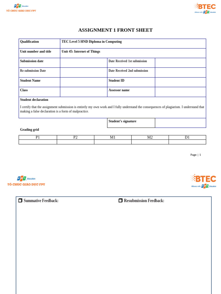 45-IoT - Assignment 1 Frontsheet 7481 | PDF