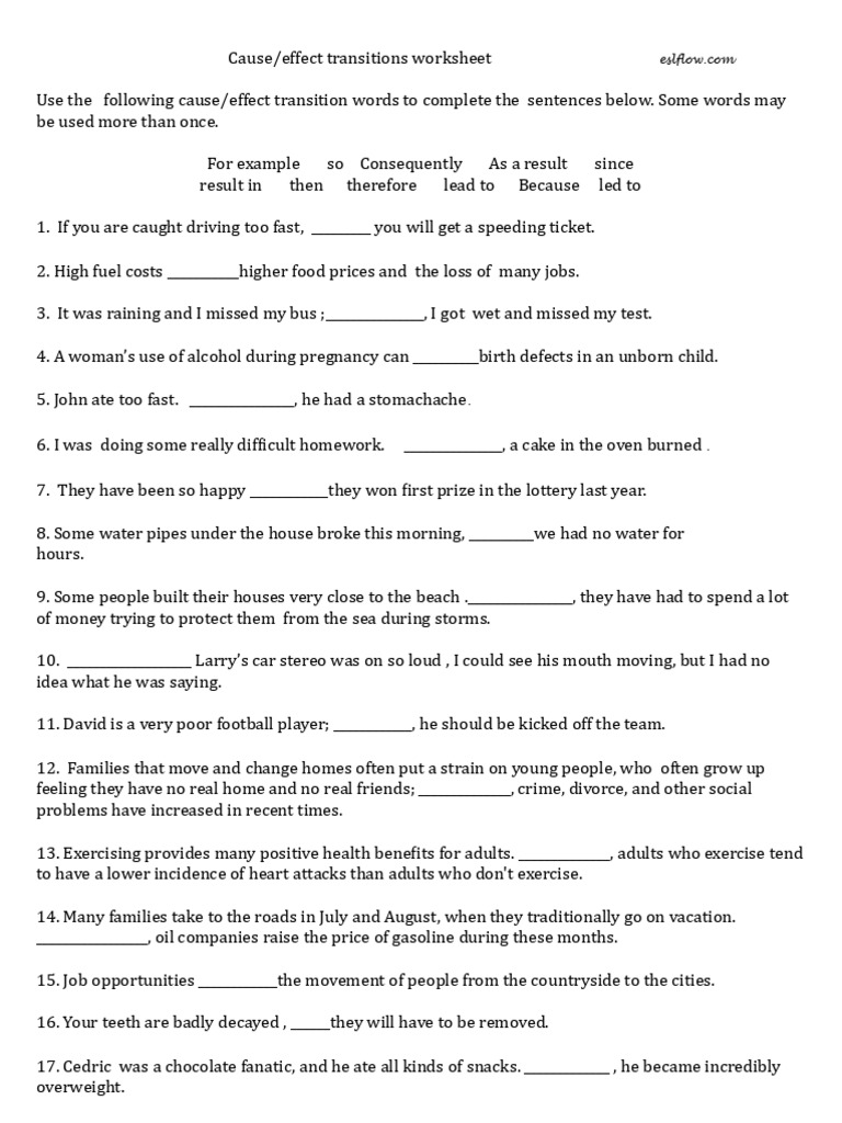 B. Transition Words Worksheet | PDF