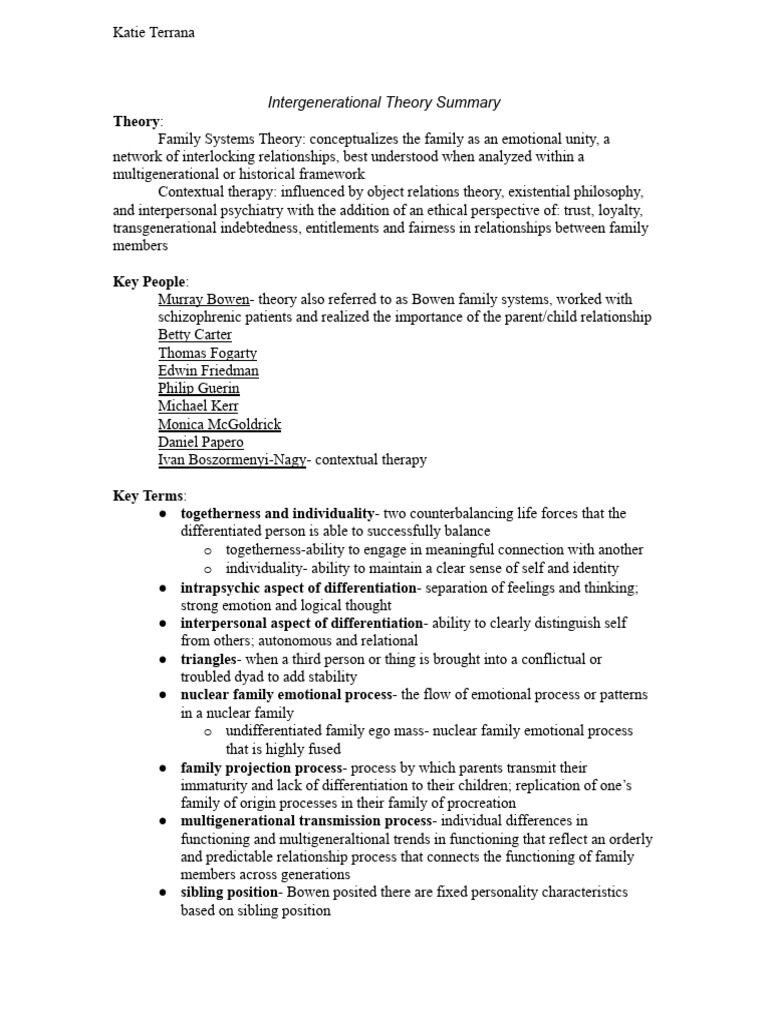 Theory Summary-Intergenerational | PDF