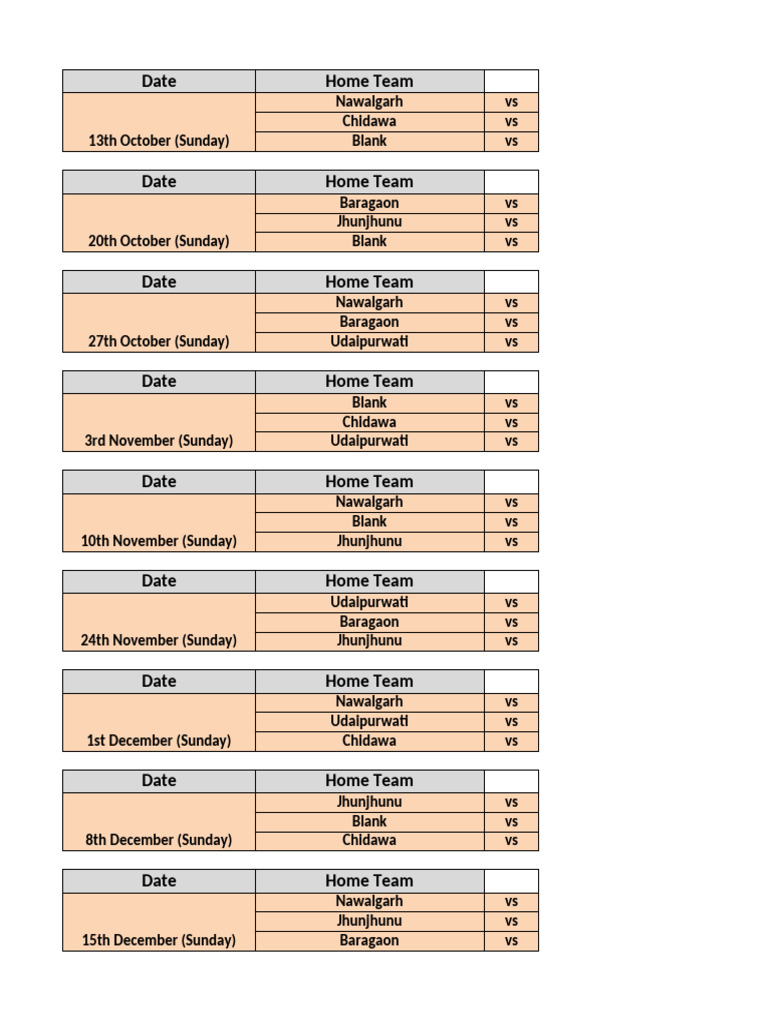 Jhunjhunu Army Weekend League Schedule 2024 | PDF