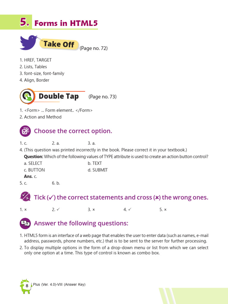 HTML5 Forms and Answer Key for Class 8 | PDF | Html | Business