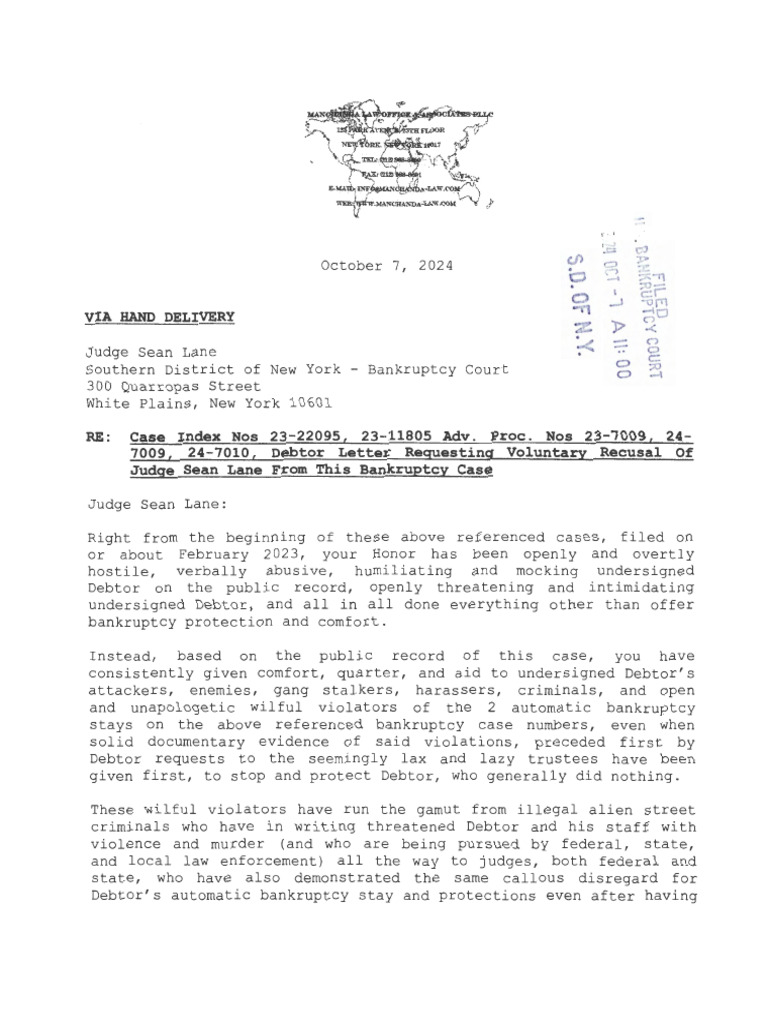 Debtor Requests Judge Recusal in Bankruptcy Case | PDF | Bankruptcy ...