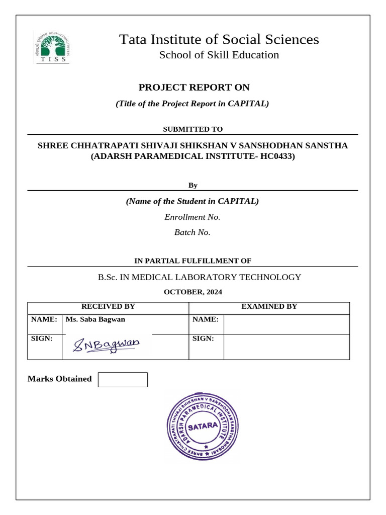 Project Report Submission Front Page Format MLT - 433 | PDF