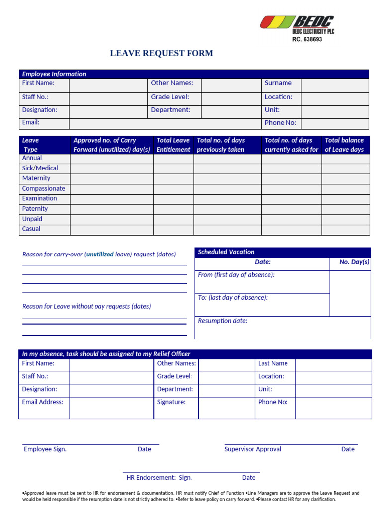New Bedc Leave Form - September 2024 | PDF | Employee Relations | Labor