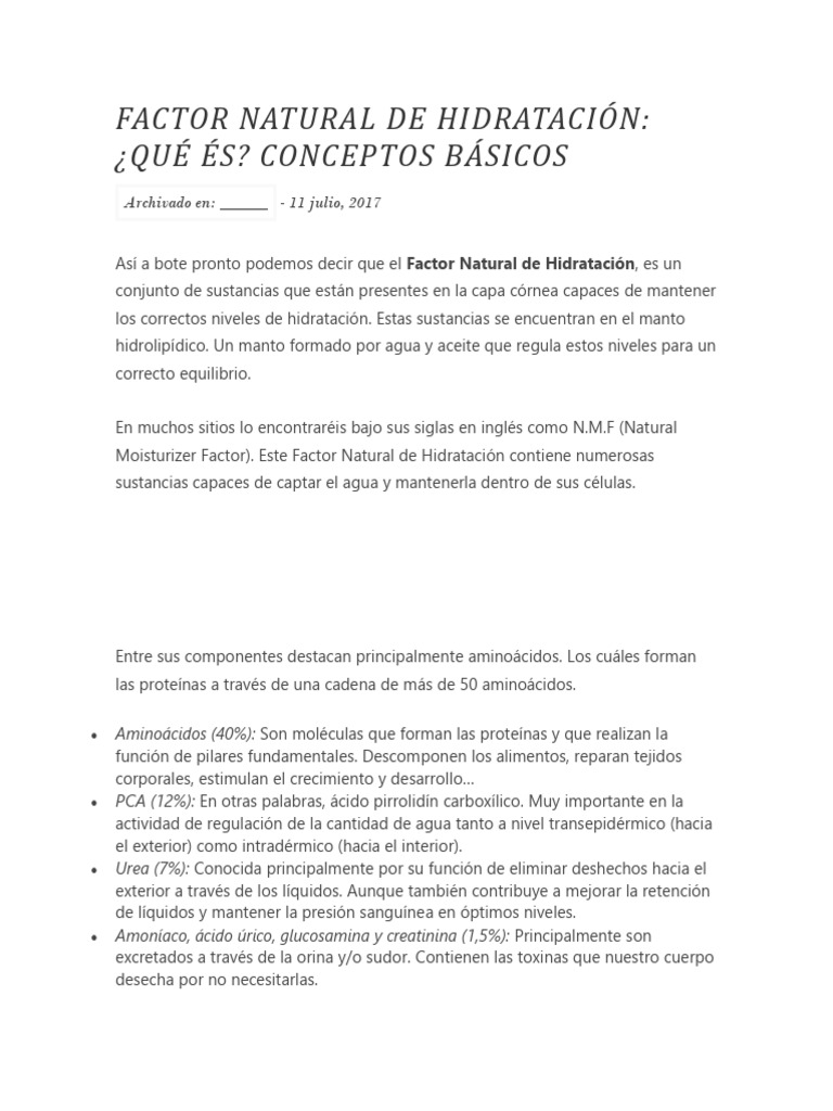 Piel - Factor Natural de Hidratación - NMF | PDF
