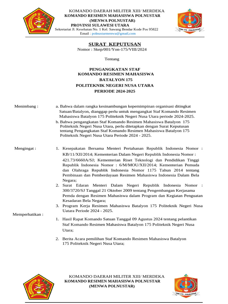 Salinan SKEP STAF 175 PERIODE 2024- sdh ttd dan cap.pdf | PDF