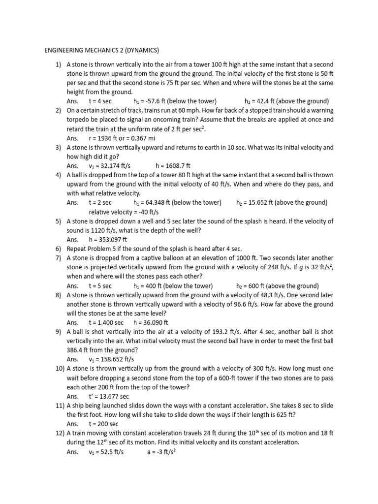 ENGINEERING MECHANICS 2 PROBLEM SET SAMPLE p254 256 | PDF