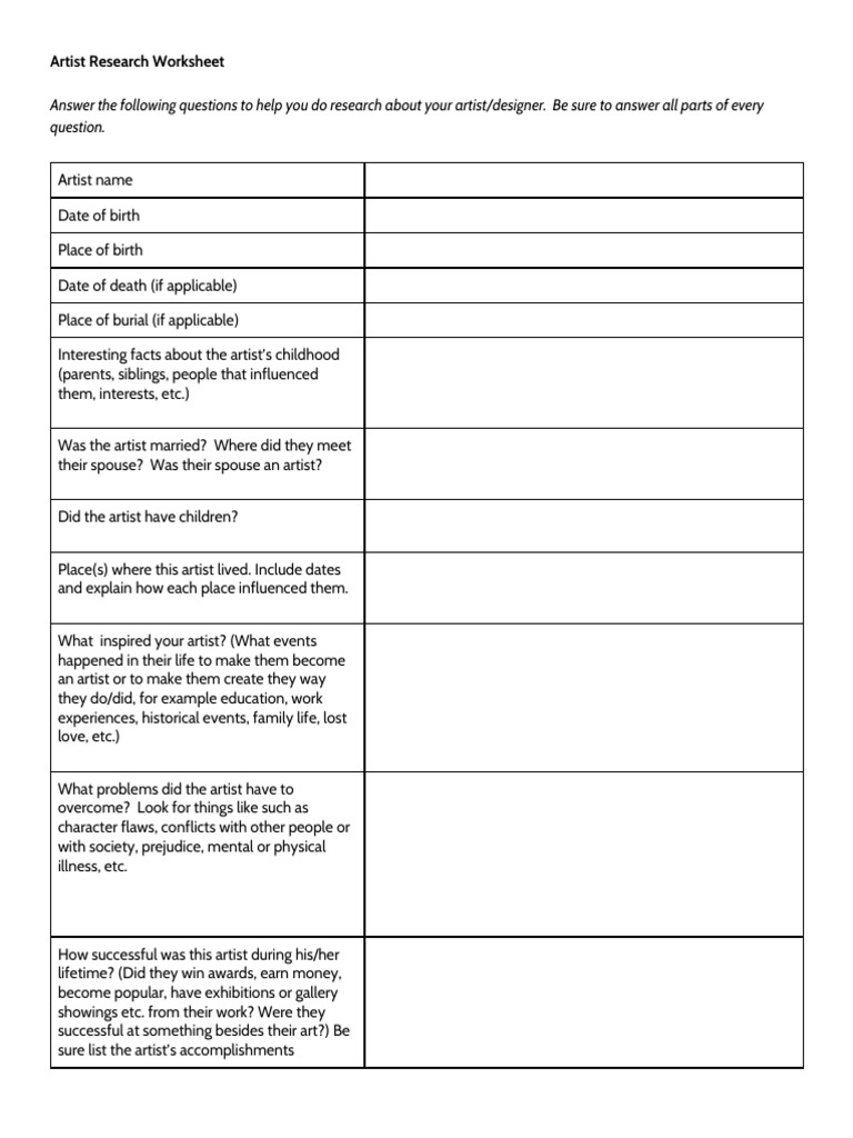 Artist Biography Worksheet | PDF