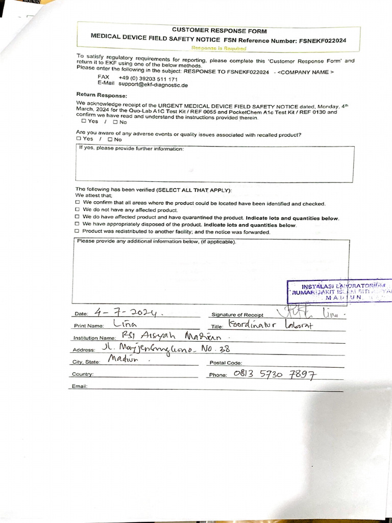 Form Retur Control A1C Aisyah Madiun | PDF