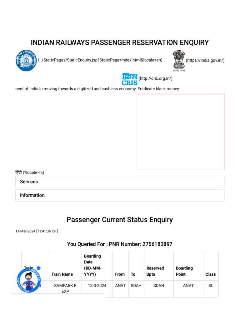 Welcome to Indian Railway Passenger Reservation Enquiry | PDF