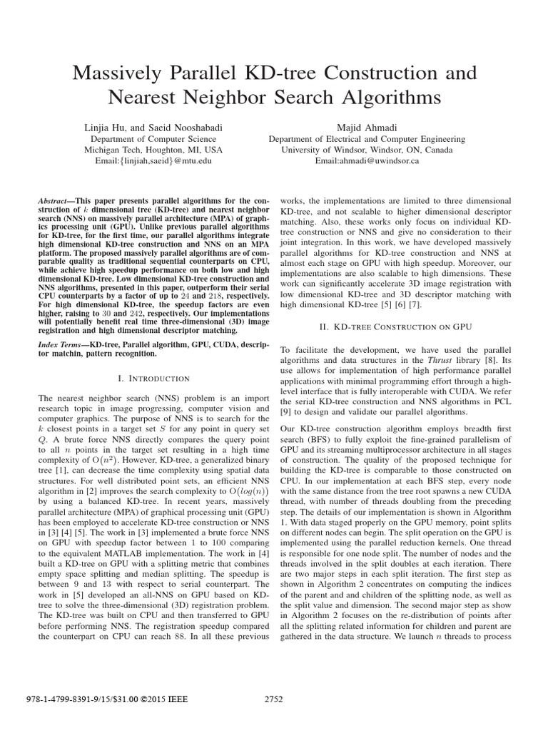Massively Parallel KD-tree Construction and Nearest Neighbor Search Algorithms | PDF