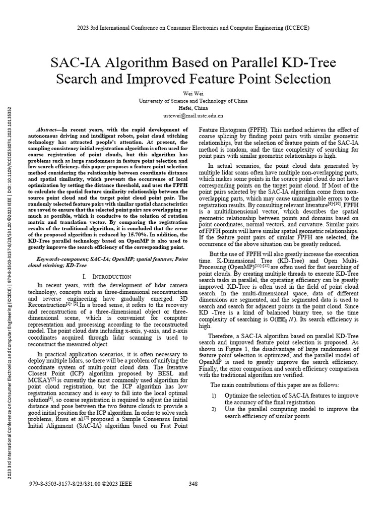 SAC-IA Algorithm Based On Parallel KD-Tree Search and Improved Feature Point Selection | PDF