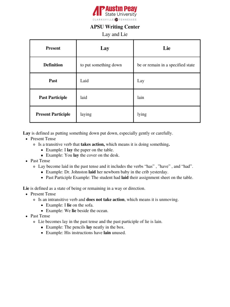 Understanding Lay, Lie, Lead, and Led | PDF | Verb | Language Arts ...