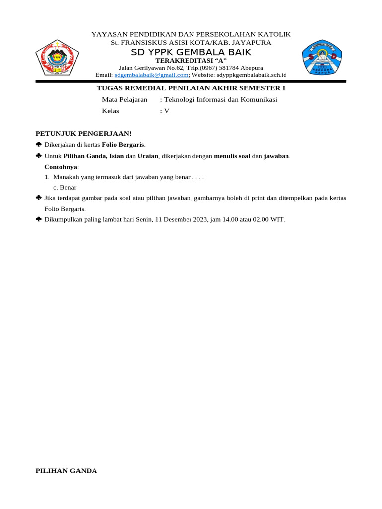 Soal Remedial TIK Kelas V | PDF