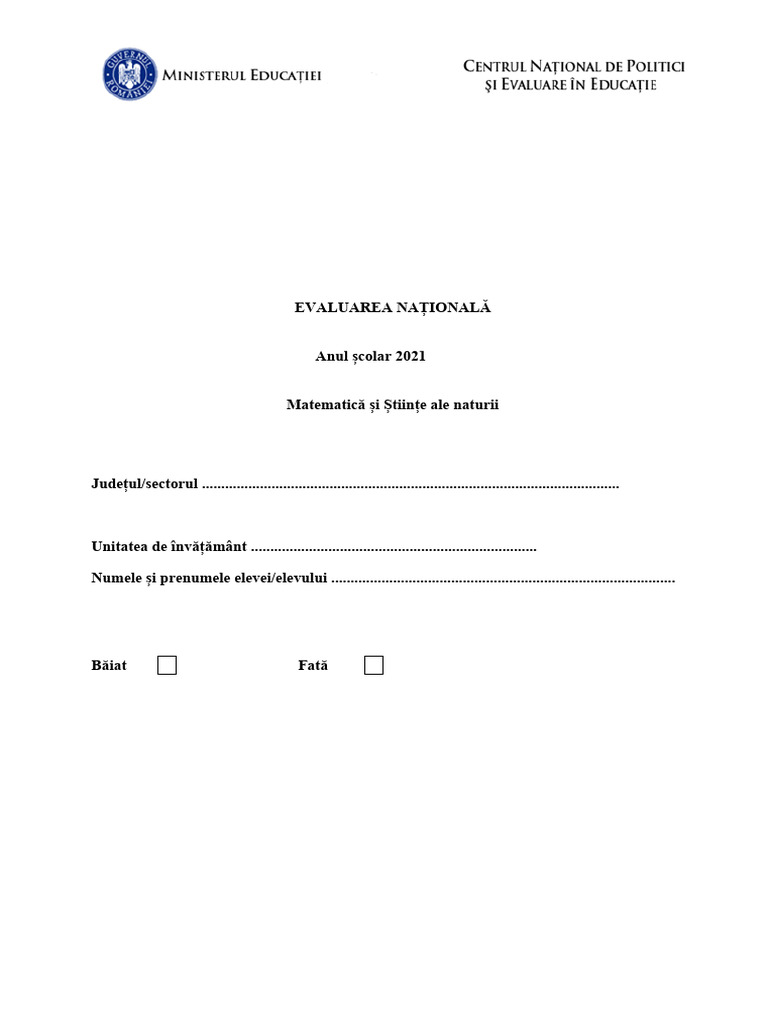 ENVI 2022 Matematica Si Stiinte Test 1 Caietul Elevului Limba Slovaca | PDF