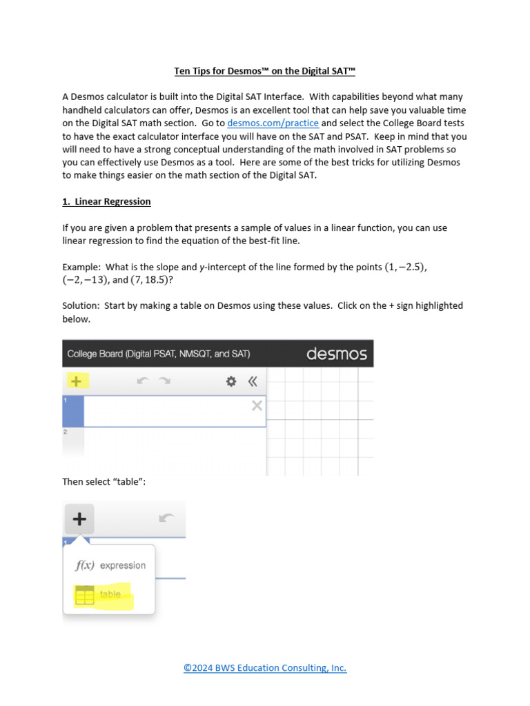 Desmos SAT Tips and Tricks | PDF | Equations | Sat