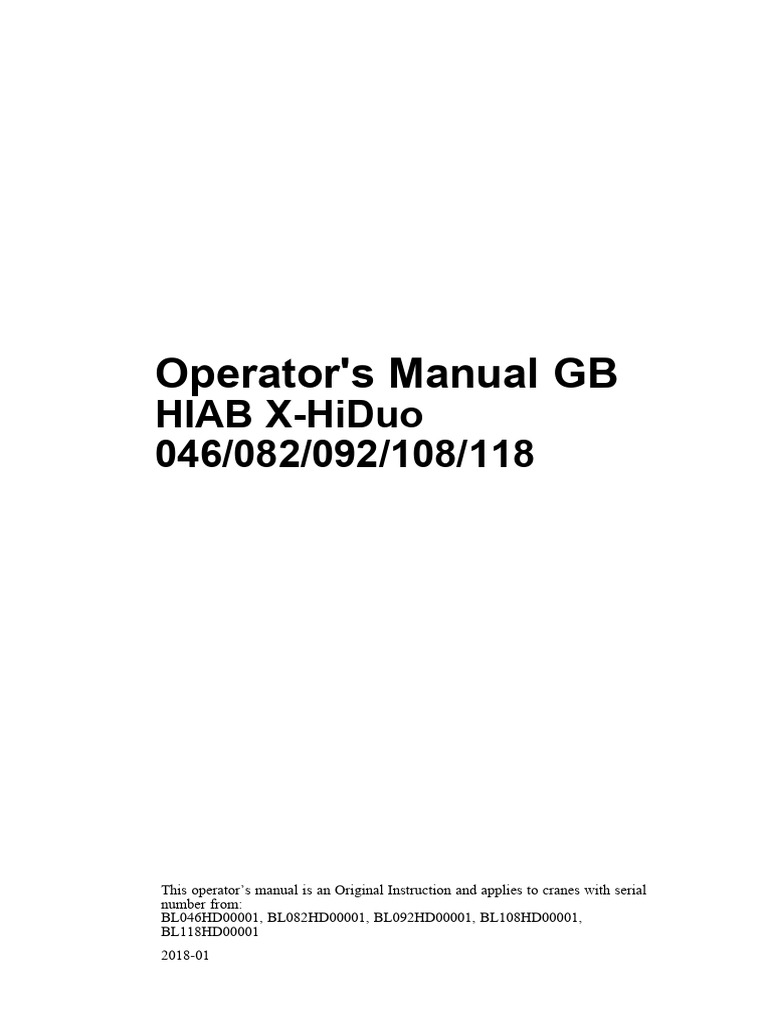 Hiab x Hiduo 046 118 Operators Manual | PDF