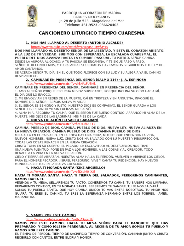 Cancionero Liturgico Tiempo de Cuaresma | PDF