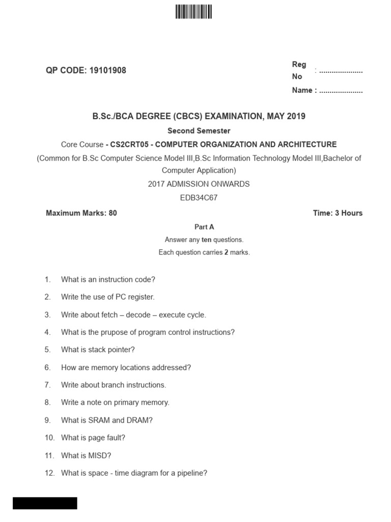 BSC Bca 2 Sem Computer Organization and Architecture 19101908 May 2019 ...