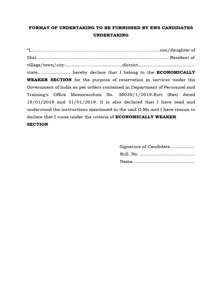 Ews Undertaking Format | PDF