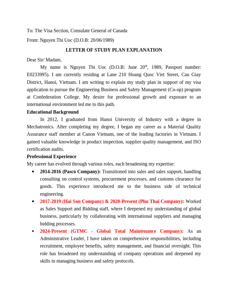 Study Plan for Canada Visa Application | PDF | Business | Sustainability