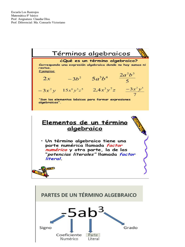 GUÍA ALGEBRA 8° ADECUADA | PDF