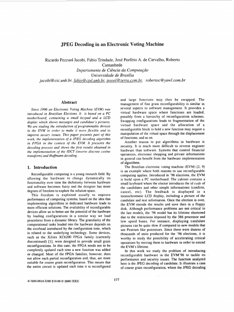 Jpeg Decoding in An Electronic Voting Machine | PDF