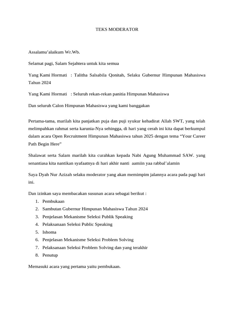 TEKS MC OPREC (Tahap Problem Solving Dan Publik Speaking) | PDF