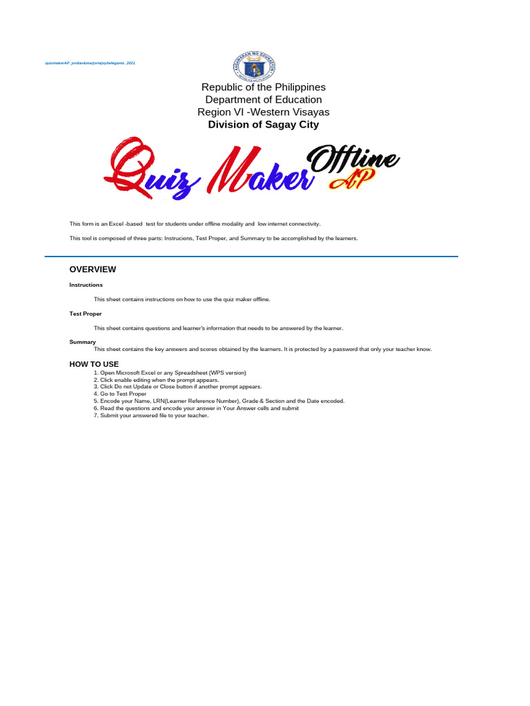 Grade 7 - AP - Diagnostic - Q1 - Student | PDF | Microsoft Excel ...