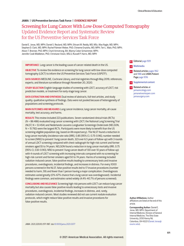 Red Flag - Articulo Screening For Lung Cancer CT | PDF