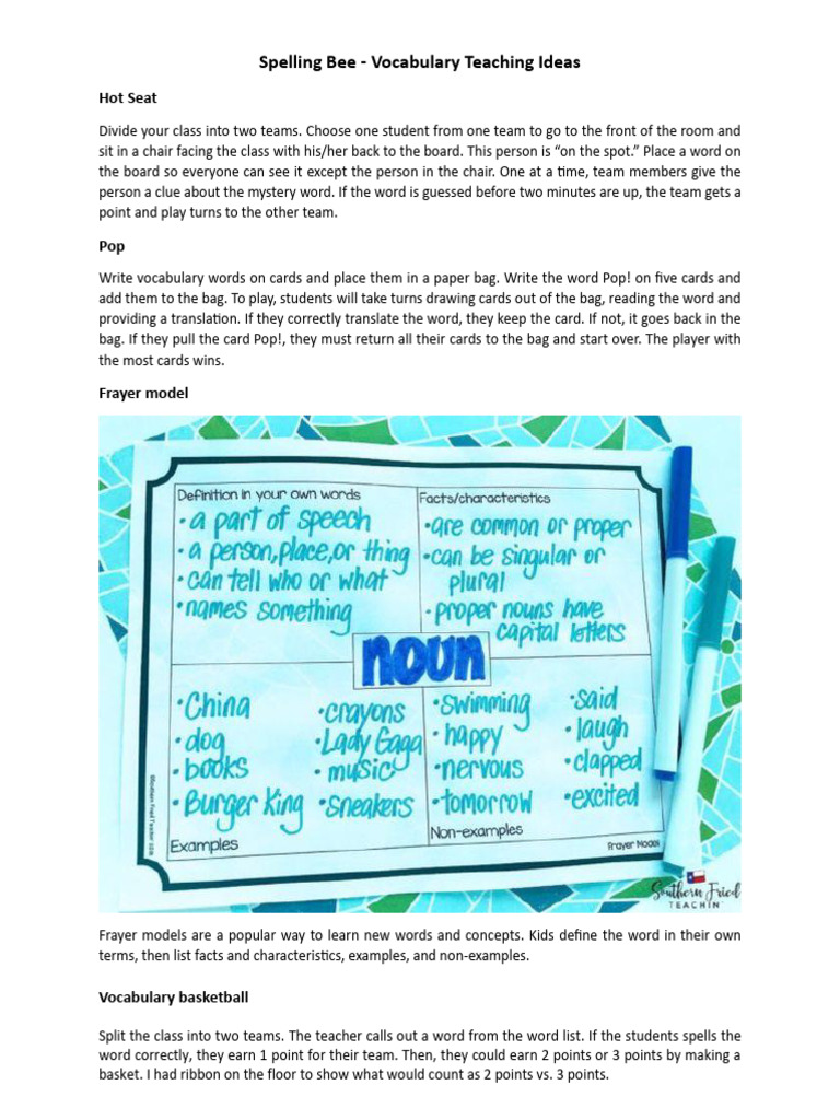 Spelling Bee - Vocabulary Teaching Ideas | PDF