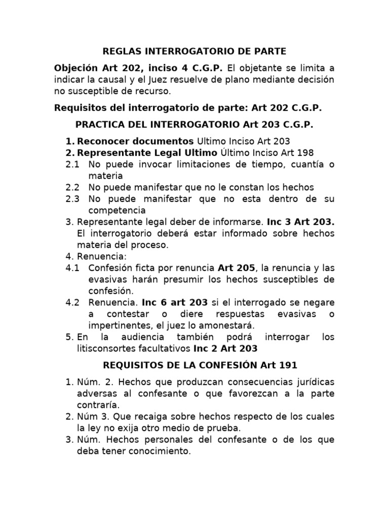 REGLAS INTERROGATORIO DE PARTE | PDF
